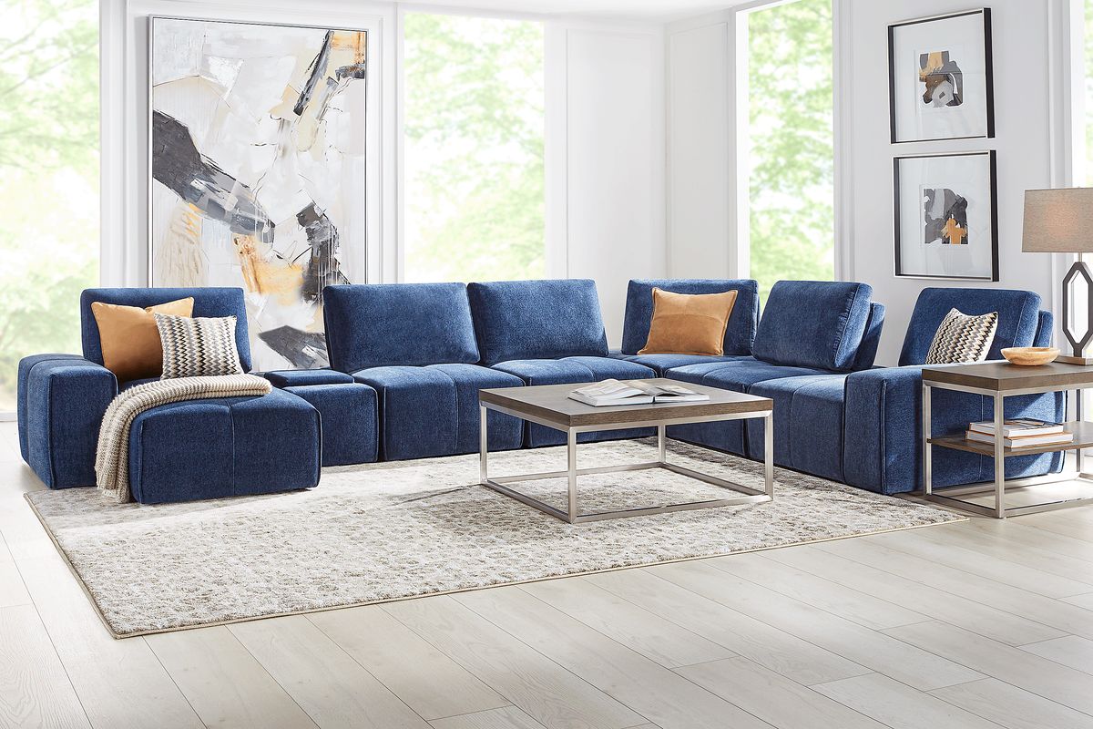 Laney Blue Polyester Fabric 7 Pc With Chaise Left Sectional | Rooms to Go