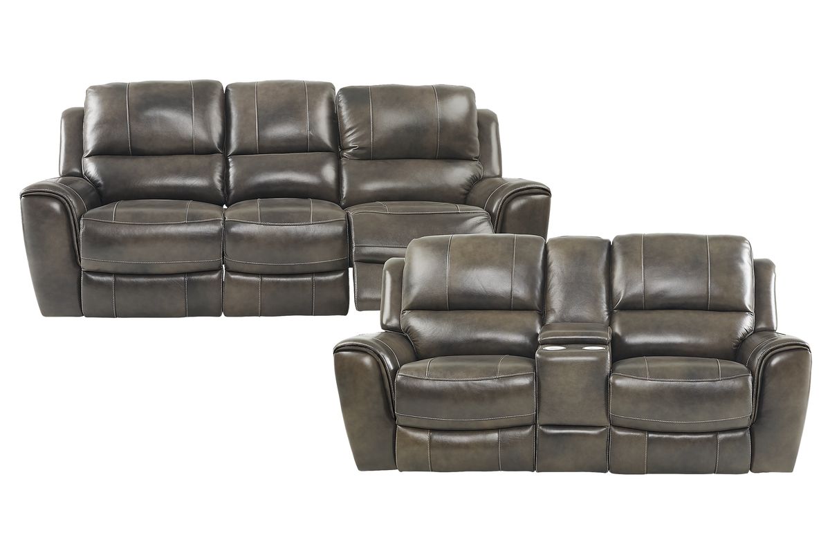 Lanzo 2 Pc Gray Leather Power Reclining Living Room Set With Power ...