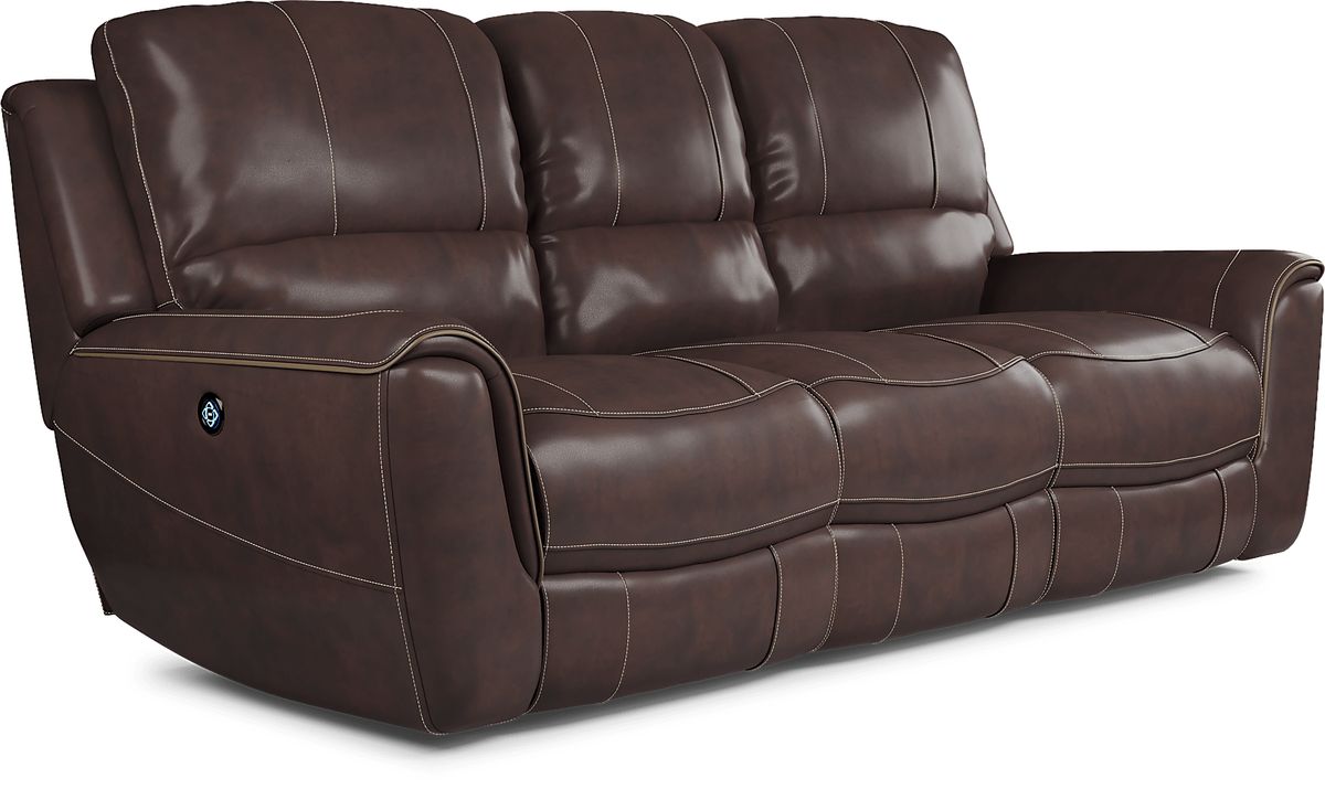 Lanzo Merlot Leather Dual Power Reclining Sofa | Rooms to Go
