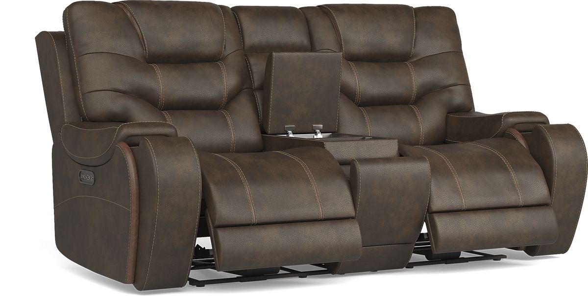 Laredo Springs Brown Microfiber Dual Power Reclining Loveseat | Rooms to Go