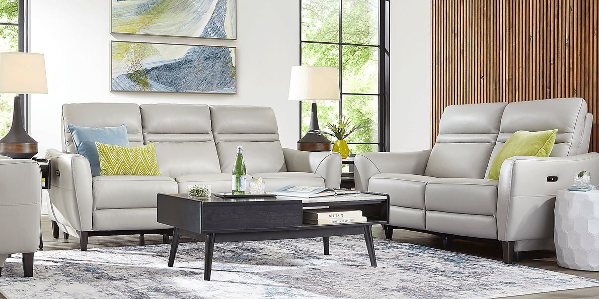 Larino Light Gray Leather Dual Power Recliner - Rooms To Go