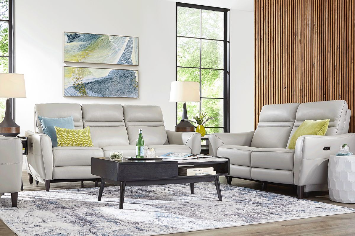 Larino 5 Pc Light Gray Leather Dual Power Reclining Living Room Set ...