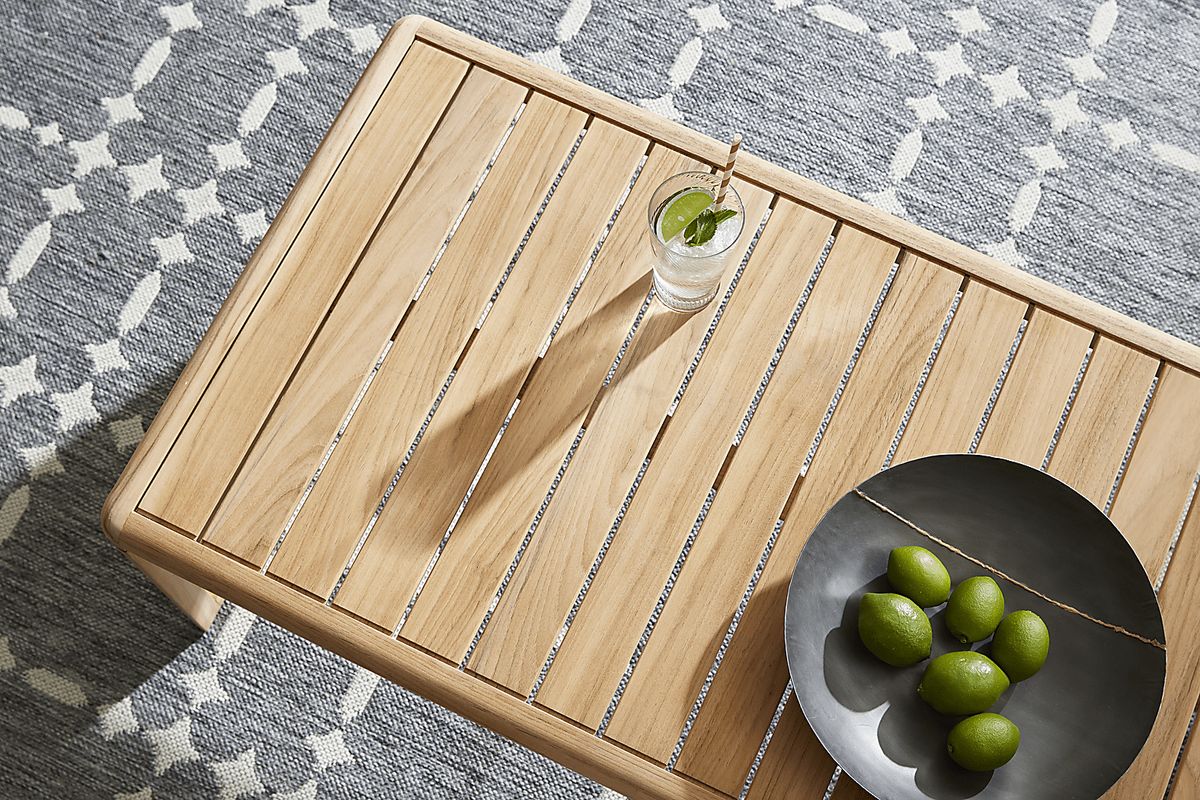 Larkin Natural Light Wood Teak Outdoor Cocktail Table | Rooms to Go