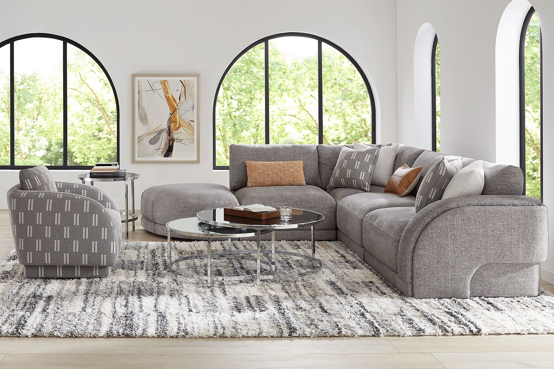 Latham Court Gray Woven 5 Pc Right With Pie Bumper Ottoman Sectional ...