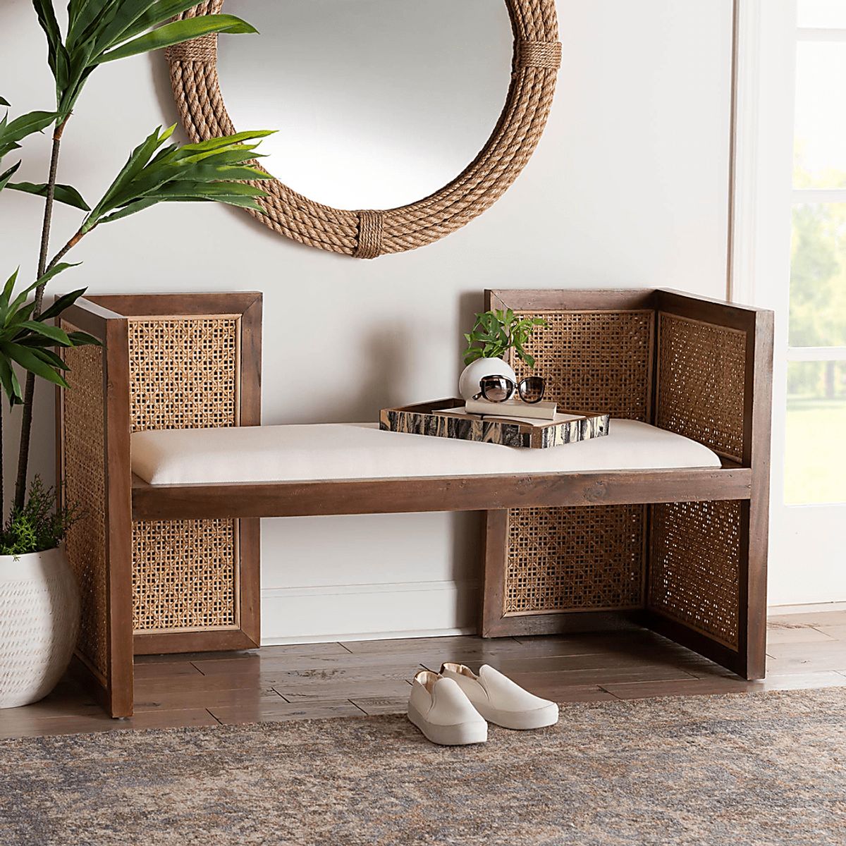 Lavely Brown Cotton Fabric Bench | Rooms to Go
