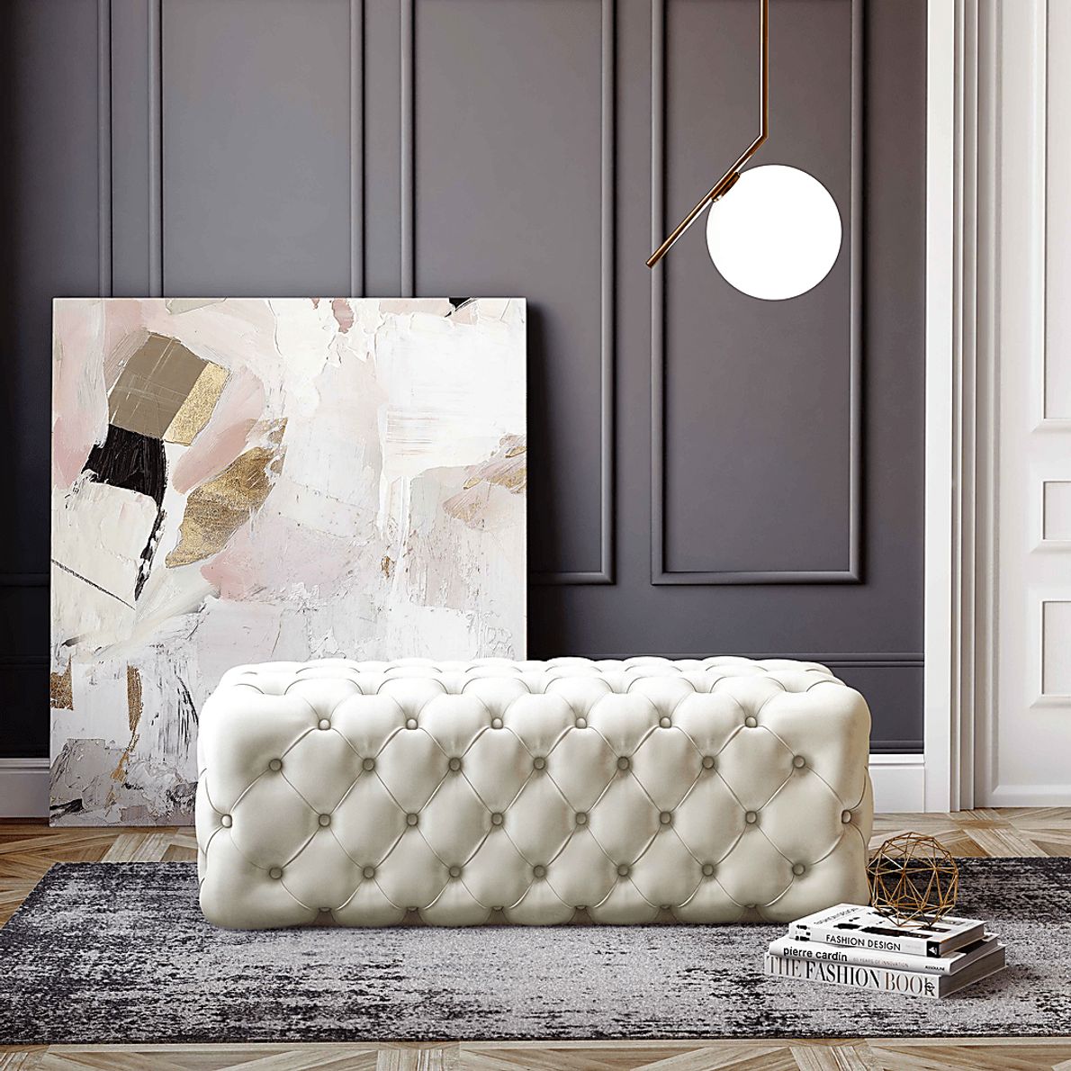 Layla Quinn Cream Ottoman - Rooms To Go