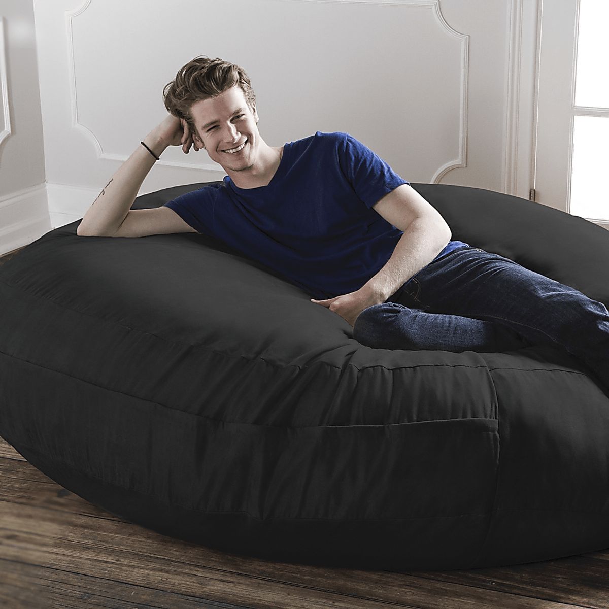 Lazy Dayz Black Polyester Fabric Bean Bag | Rooms to Go