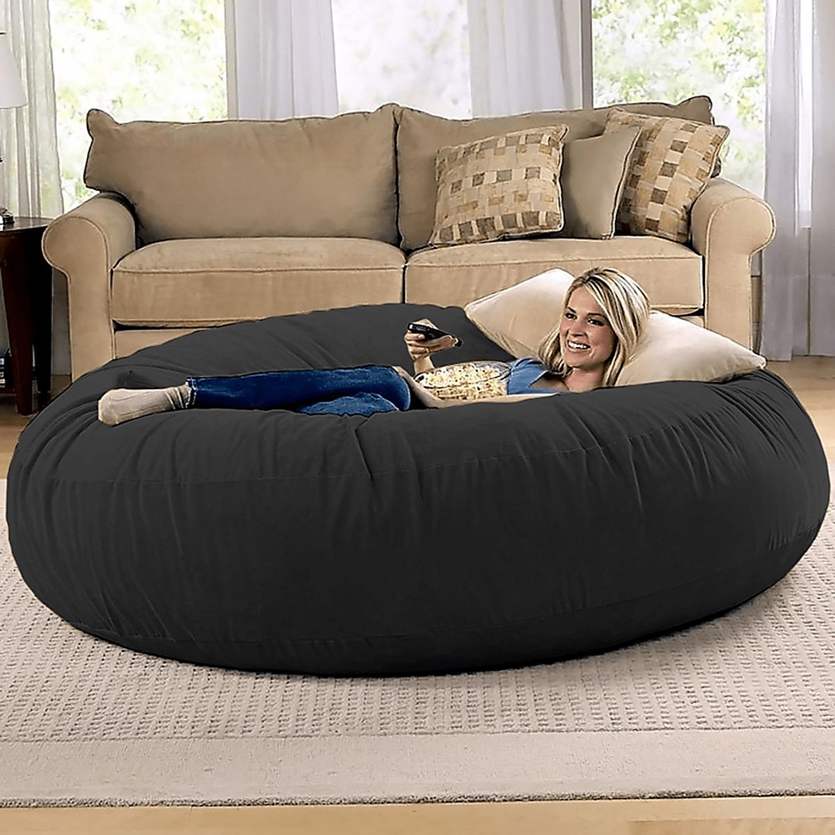 Lazy Dayz Black Polyester Fabric Bean Bag | Rooms to Go
