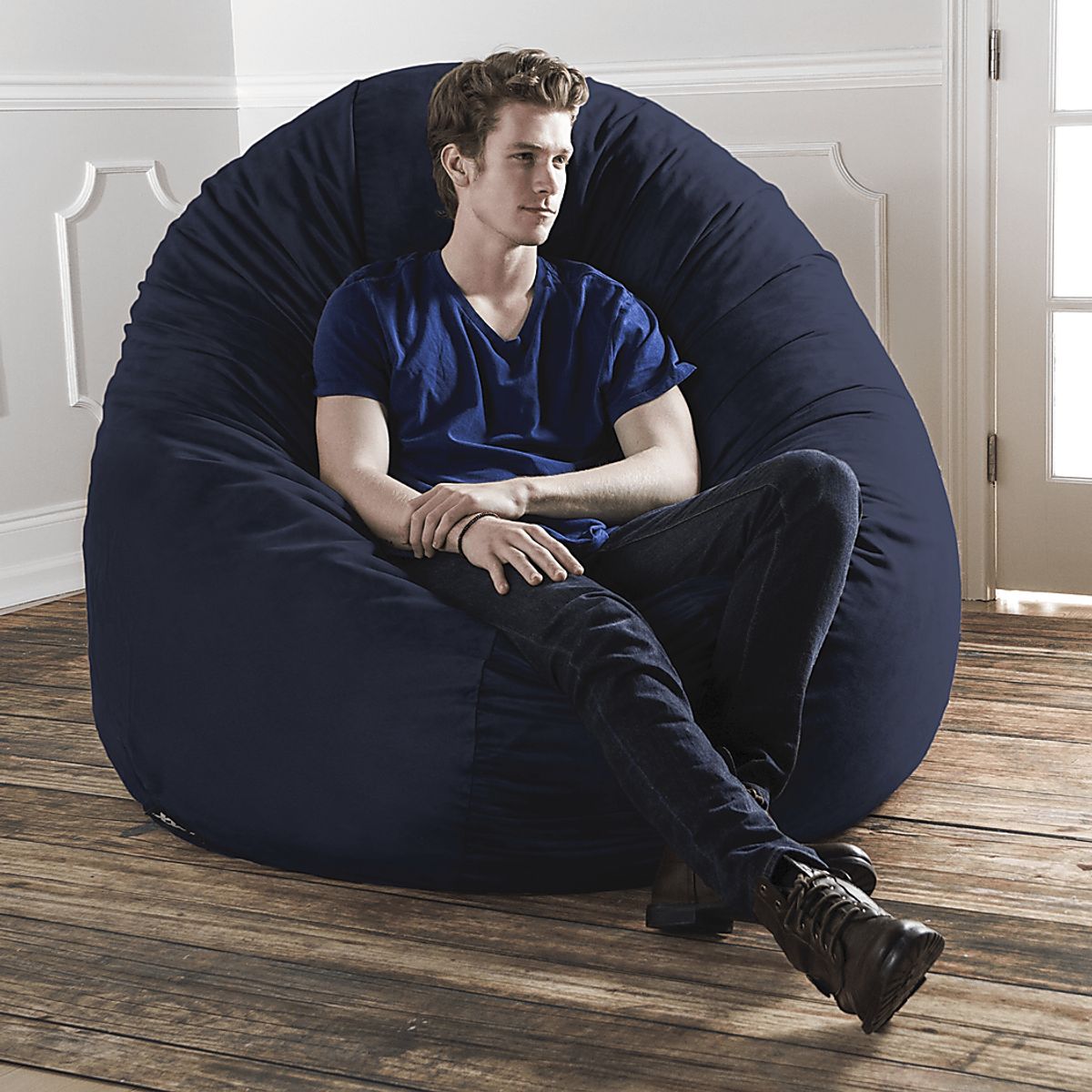 Lazy Dayz Navy Blue Polyester Fabric Bean Bag | Rooms to Go