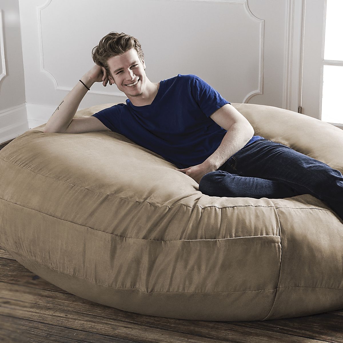 Lazy Dayz Tan Beige,Brown Polyester Fabric Bean Bag | Rooms to Go