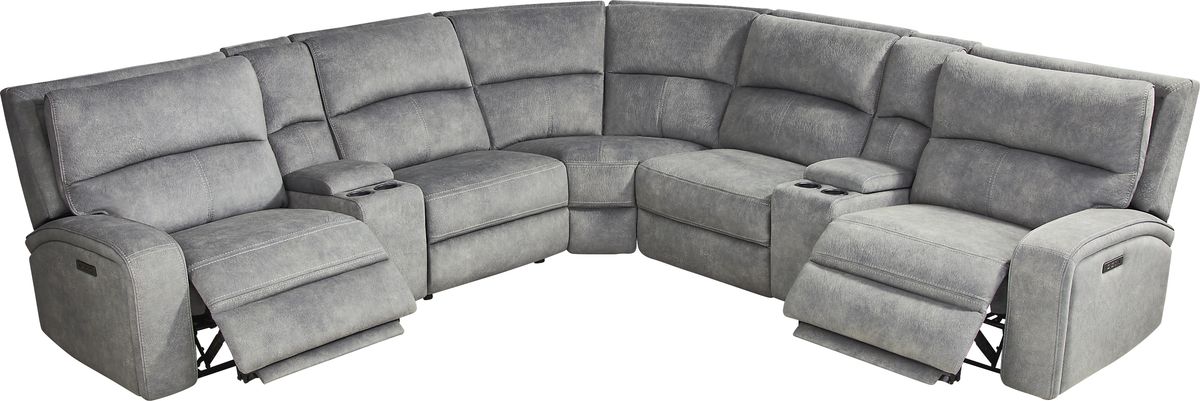 Leighton Gray Microfiber 7 Pc Dual Power Reclining Sectional | Rooms to Go