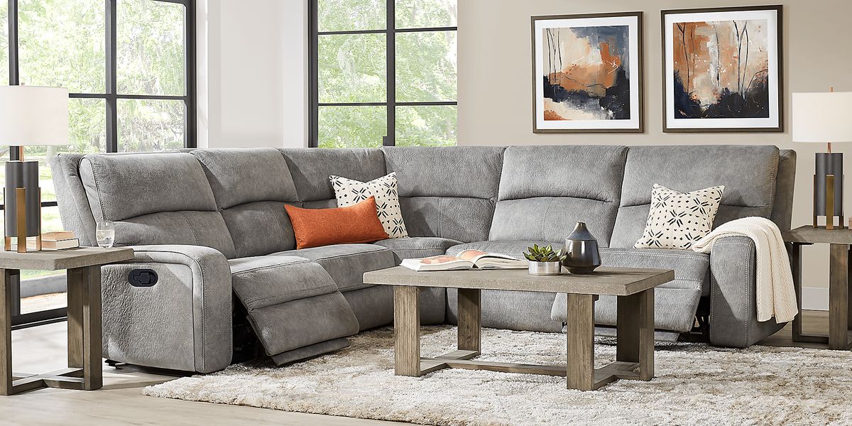 Leighton Gray Polyester Fabric 5 Pc Non-Power Reclining Sectional ...