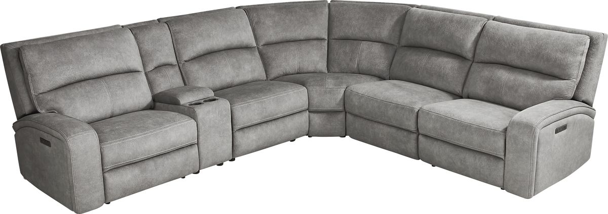 Leighton Gray Microfiber 6 Pc Dual Power Reclining Sectional | Rooms to Go