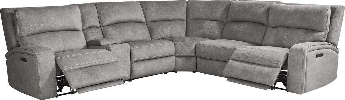 Leighton Gray Microfiber 6 Pc Dual Power Reclining Sectional | Rooms to Go