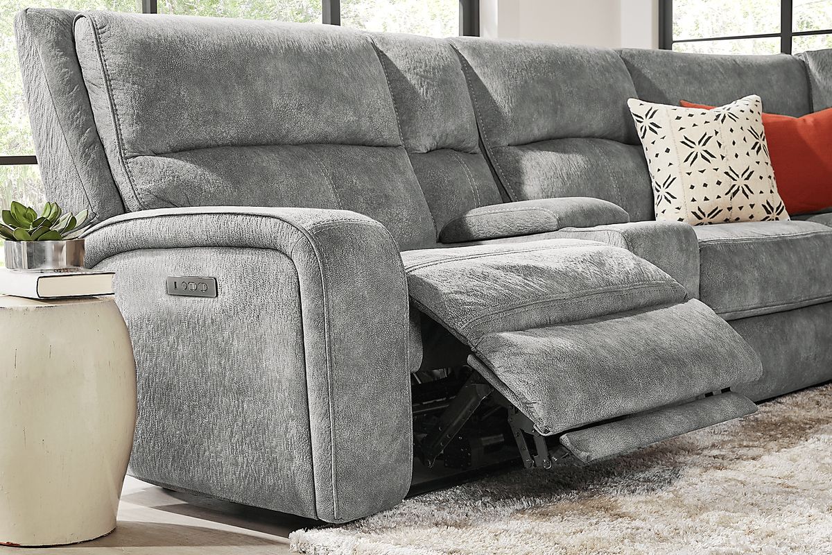 Leighton Gray Microfiber 6 Pc Dual Power Reclining Sectional | Rooms to Go