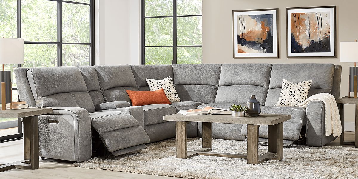 Leighton Gray Microfiber 6 Pc Dual Power Reclining Sectional - Rooms To Go