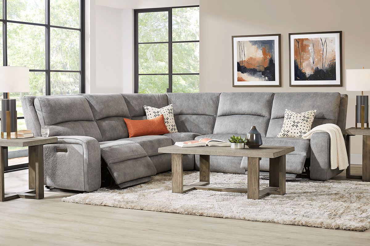 Leighton 8 Pc Gray Microfiber Dual Power Reclining Sectional Living ...