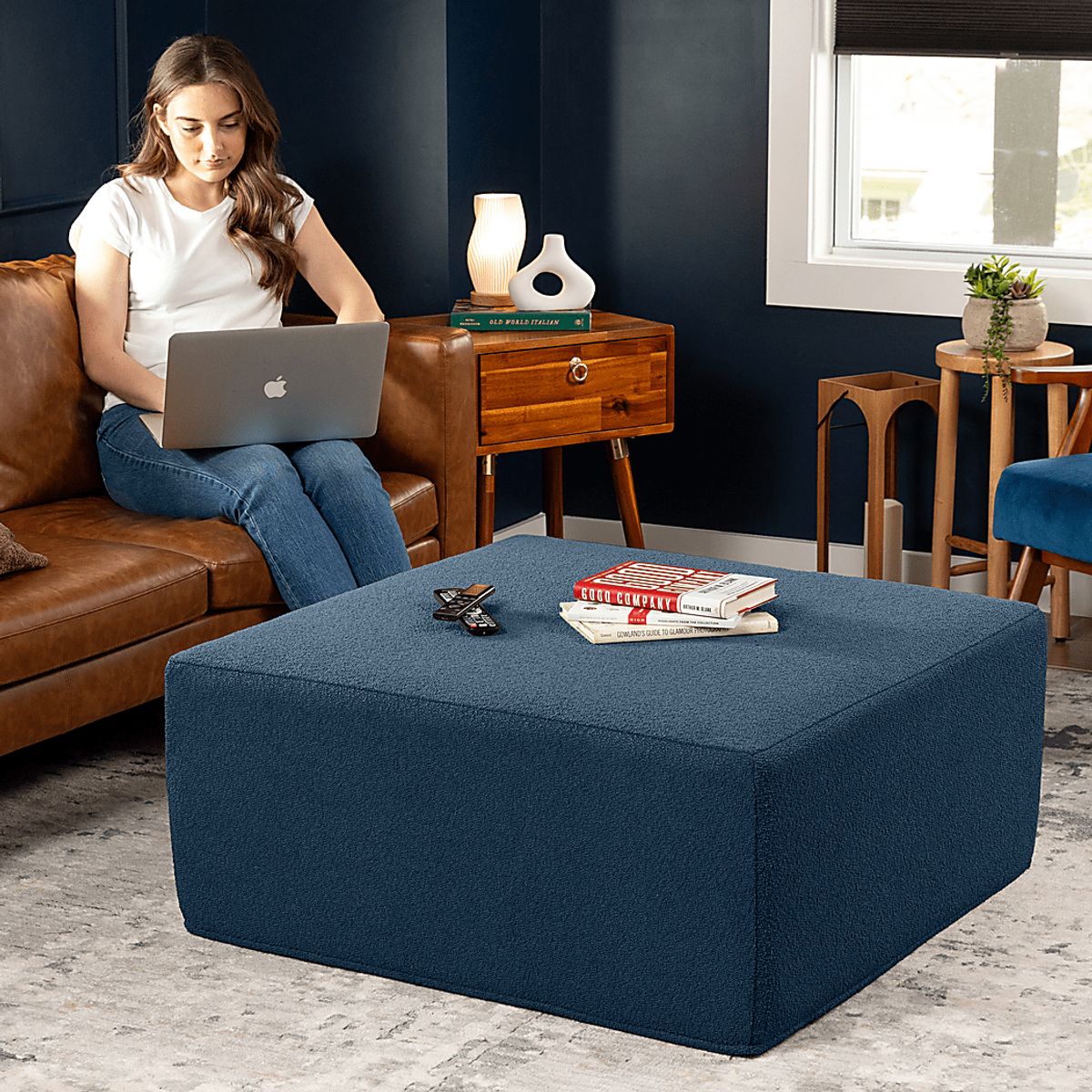 Lesusa II Navy Blue Polyester Fabric Ottoman | Rooms to Go
