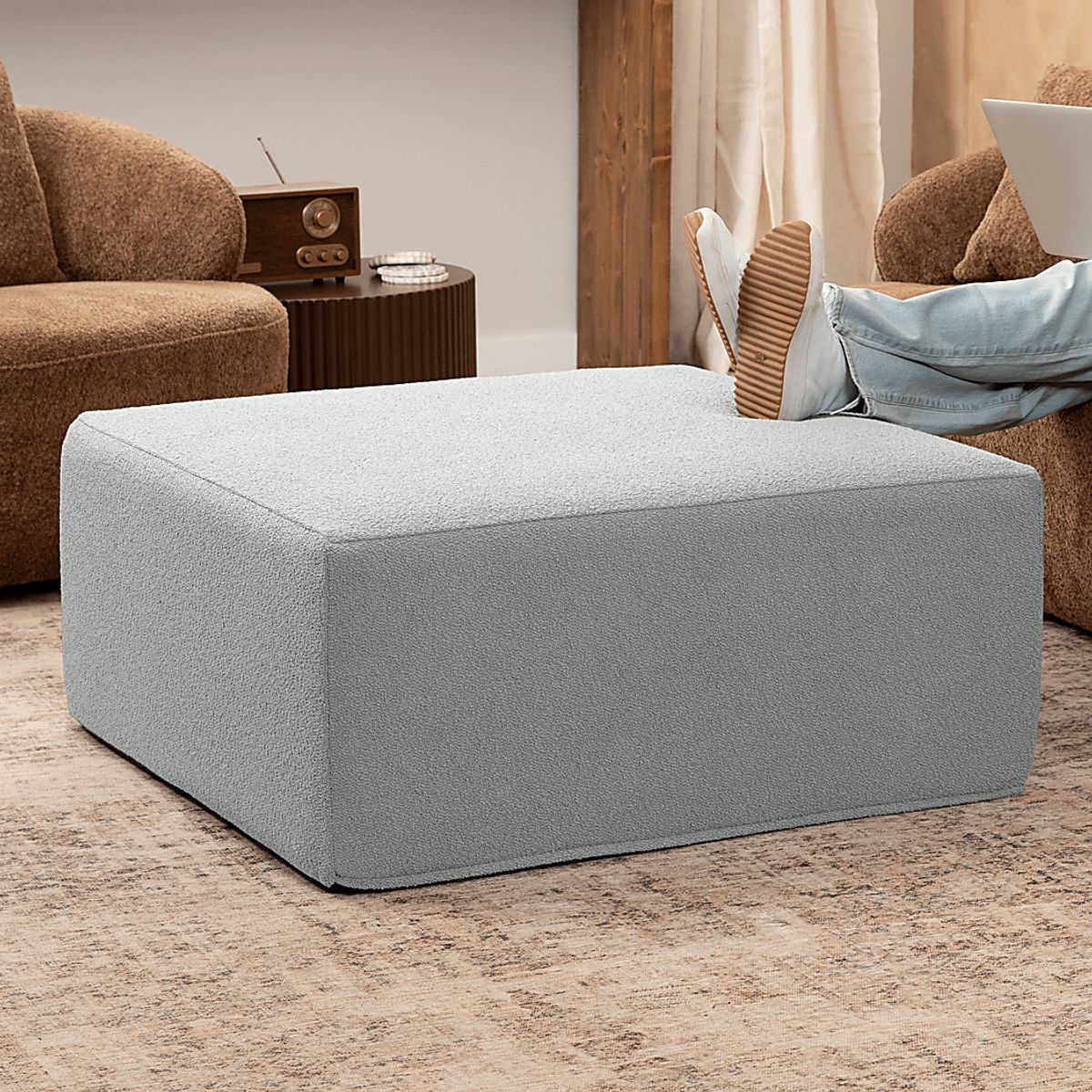 Lesusa II Silver Gray Polyester Fabric Ottoman | Rooms to Go