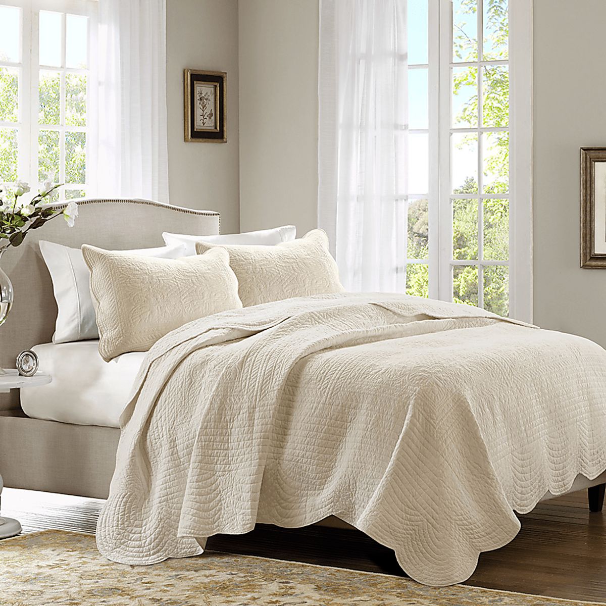 Ligustrum Cream Beige Microfiber,Polyester Fabric,Microfiber 3 Pc Full ...