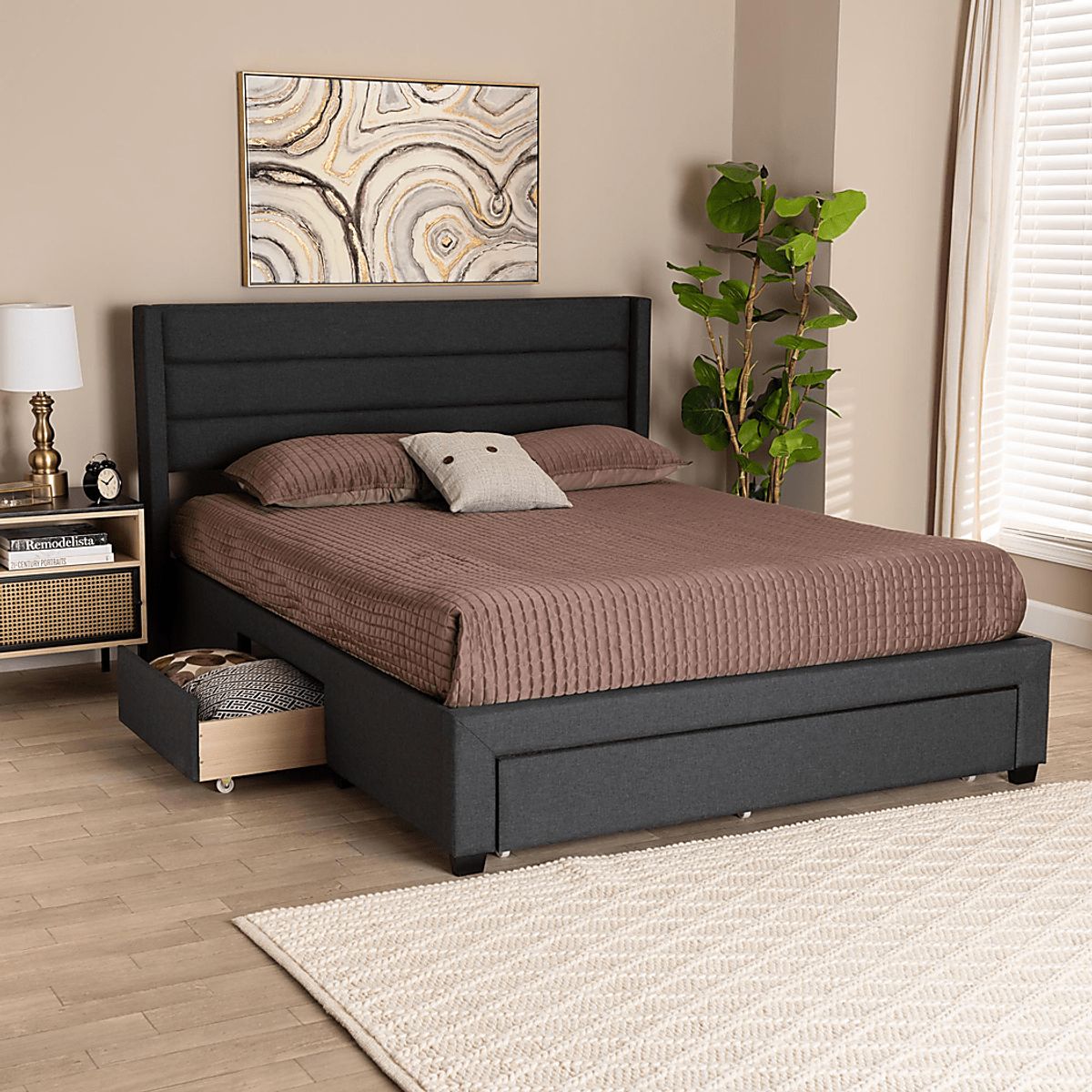 Linnaean Charcoal Black,Gray Polyester Fabric Queen Bed | Rooms to Go Linnaean Charcoal Black,Gray Polyester Fabric Queen Bed | Rooms to Go