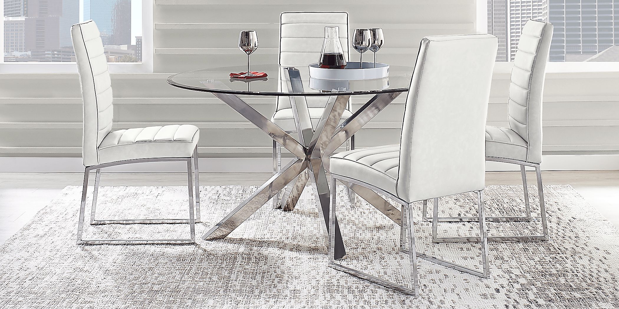 Linton Park 5 Pc Chrome Metal Off-White Beige,White Dining Room Set ...