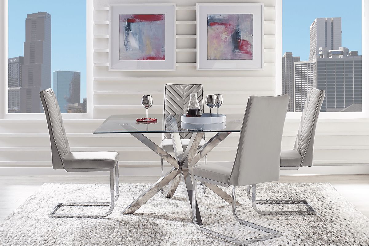 Linton Park 5 Pc Chrome Metal Gray Dining Room Set With Square Dining ...