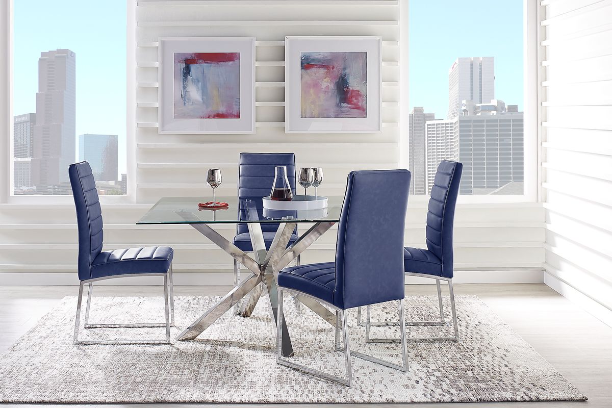 Linton Park 5 Pc Chrome Metal Midnight Blue Dining Room Set With Square ...