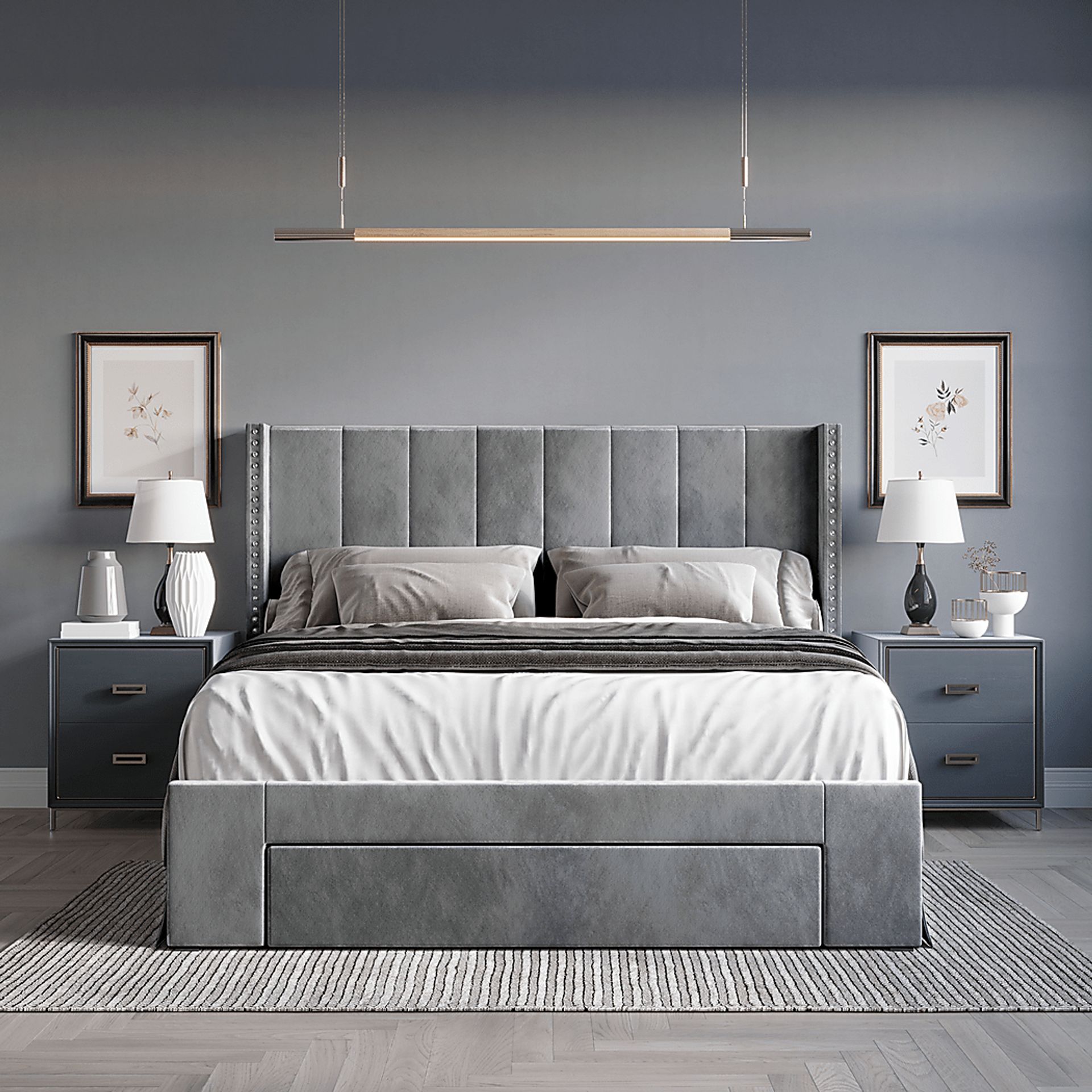 Lischey Gray Polyester Fabric Queen Bed | Rooms to Go