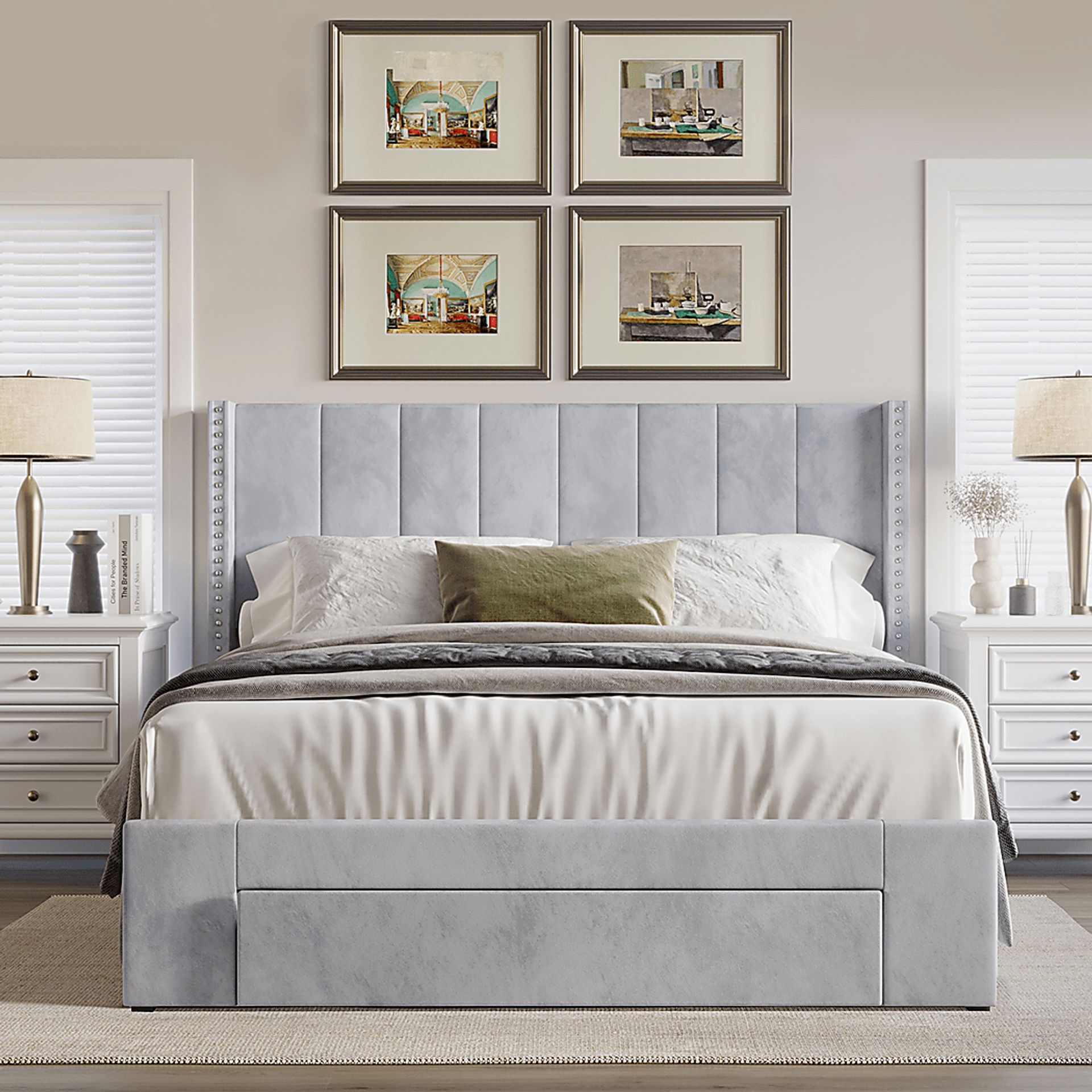 Lischey Gray Polyester Fabric King Bed | Rooms to Go