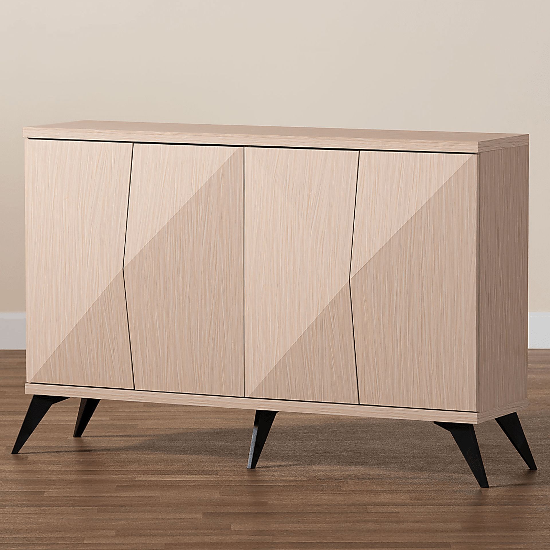 Livius Brown Dark Wood Light 4-Door Sideboard | Rooms to Go