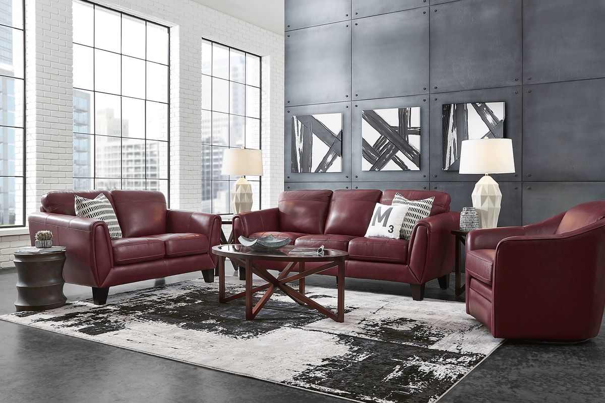 Livorno Lane 8 Pc Red Leather Living Room Set With Sofa, Loveseat ...