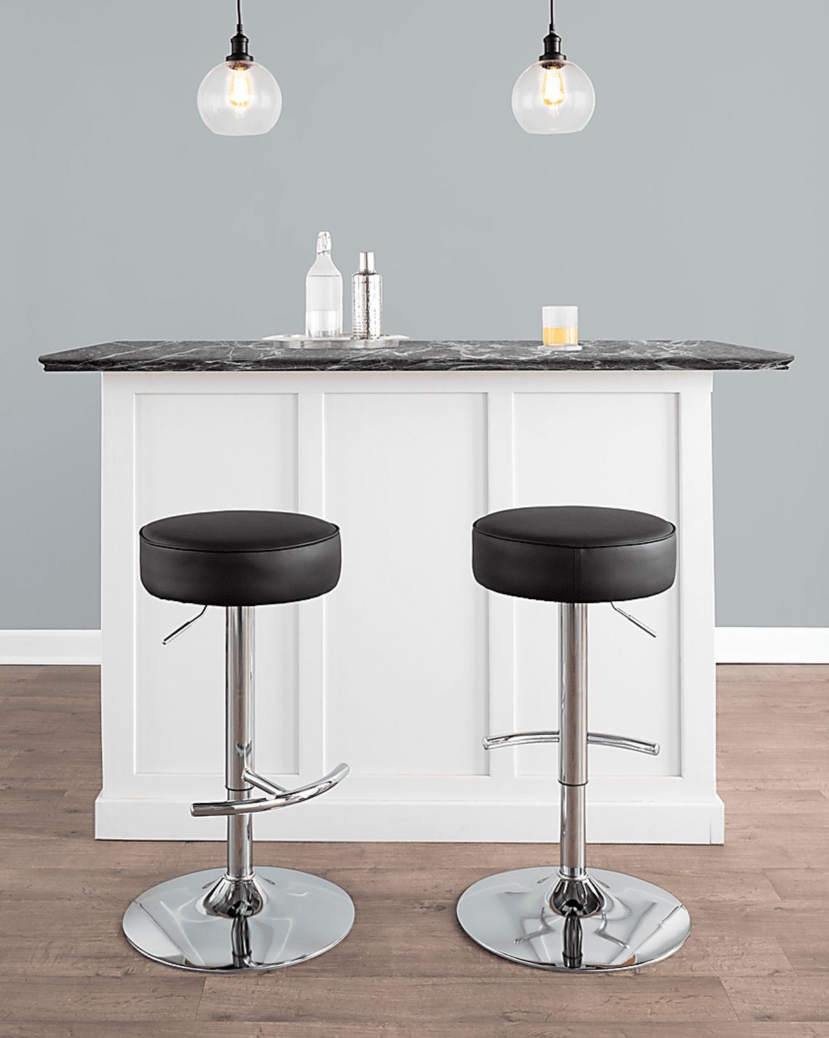 Lizlynn II Chrome Metal Black Polyurethane Fabric Adjustable,Swivel ...