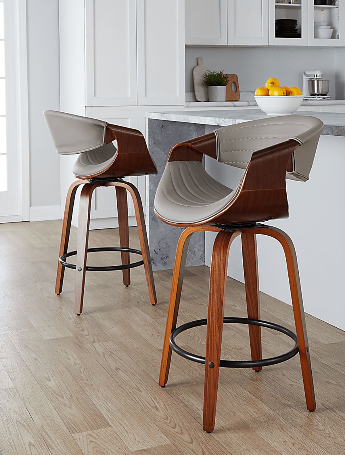 Loblolly V Walnut Dark Wood Gray Polyurethane Fabric Swivel Counter ...