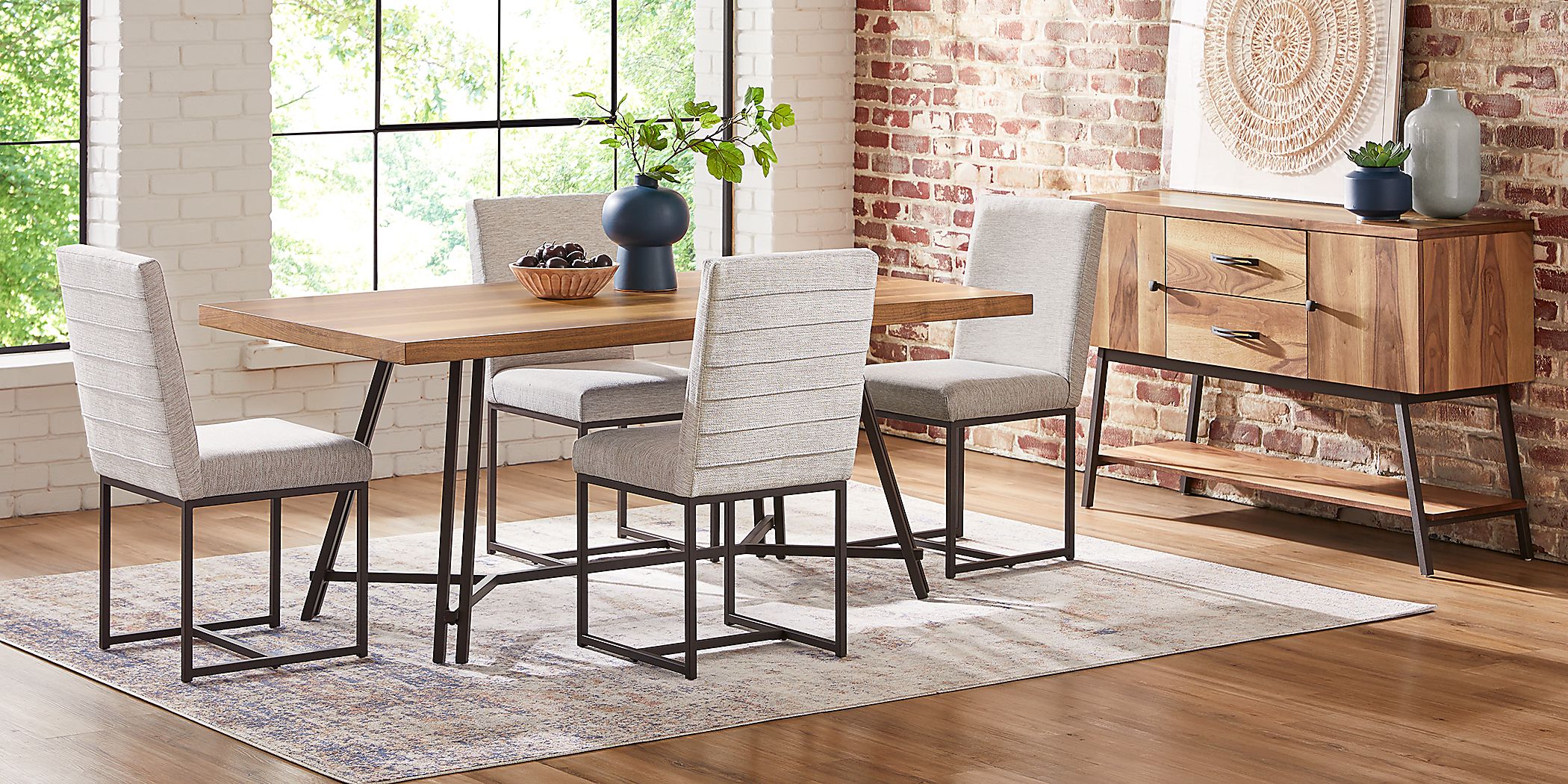 Loft Side 5 Pc Brown Dark Wood Gray Dining Room Set With Dining Table Side Chair