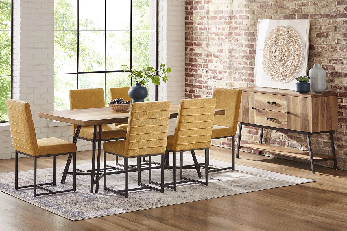 Loft Side 5 Pc Brown Dark Wood Sunflower Yellow Dining Room Set With ...