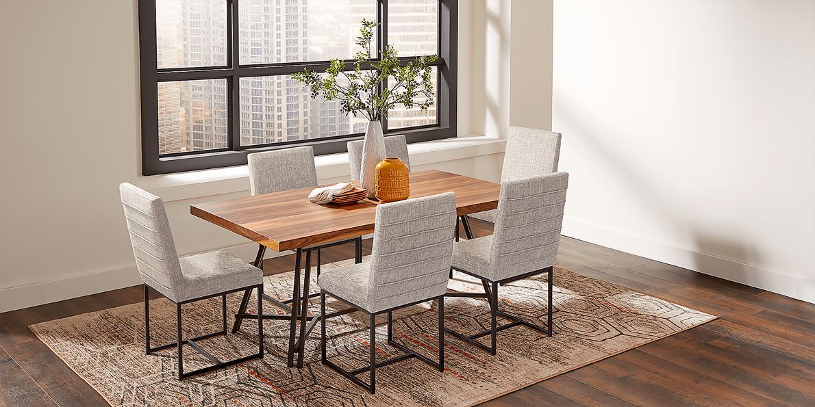 Loft Side 7 Pc Brown Dark Wood Gray Dining Room Set With Dining Table ...