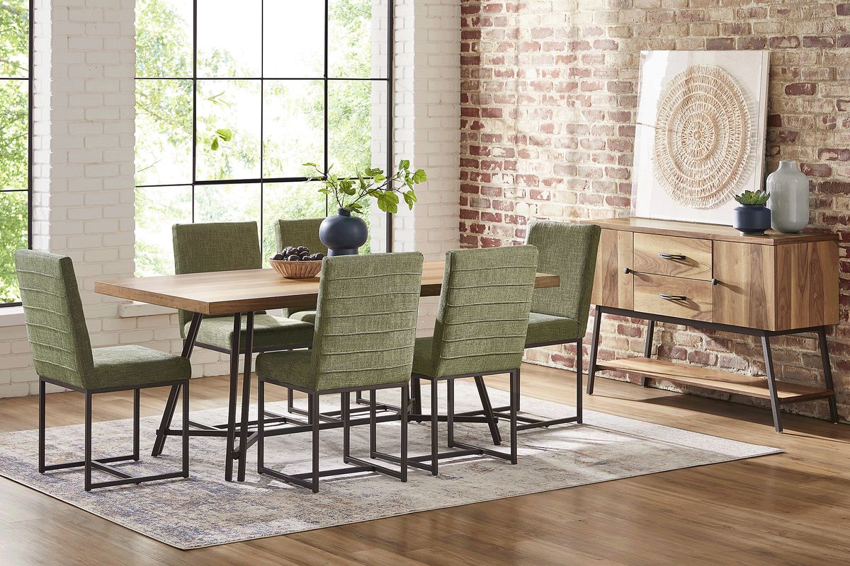 Loft Side 8 Pc Brown Dark Wood Avocado Green Dining Room Set With ...
