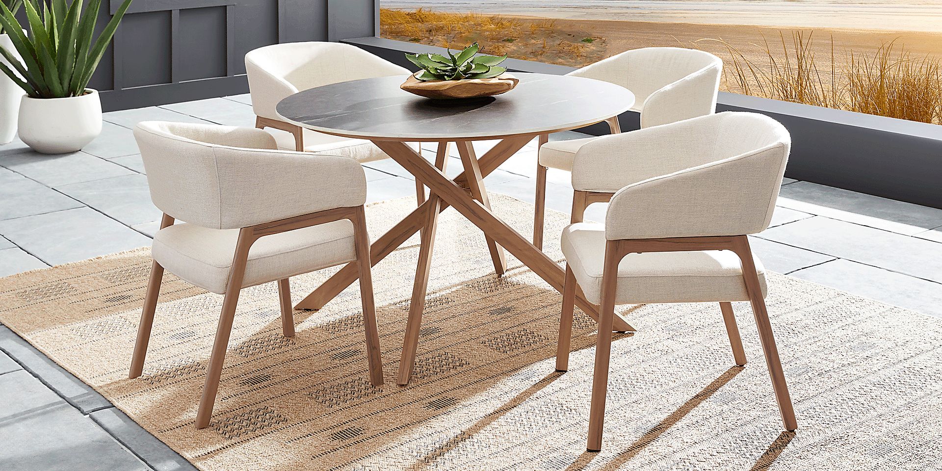 Logen Natural Light Wood Aluminum Outdoor Dining Table | Rooms to Go