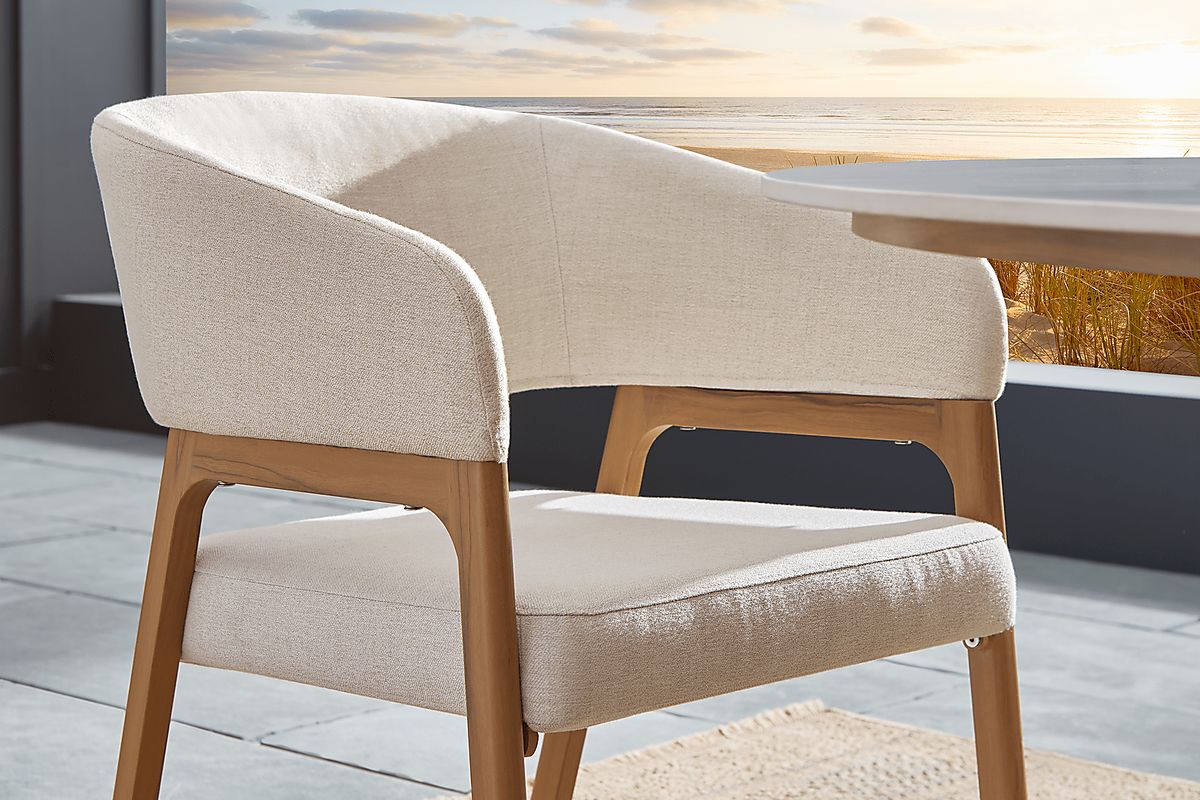 Logen 5 Pc Natural Light Wood Beige Aluminum Outdoor Dining Set With ...