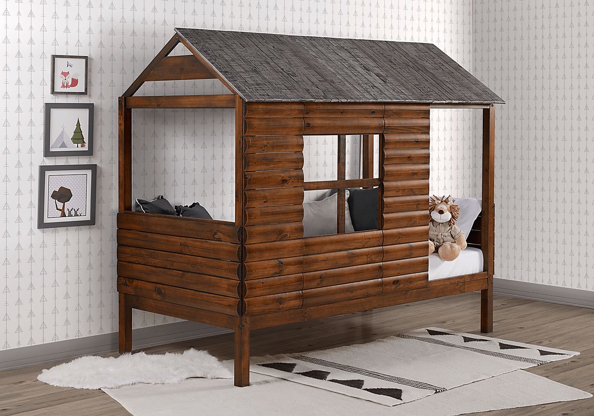 Loghouse Camp Walnut Dark Wood Loft Bed | Rooms to Go