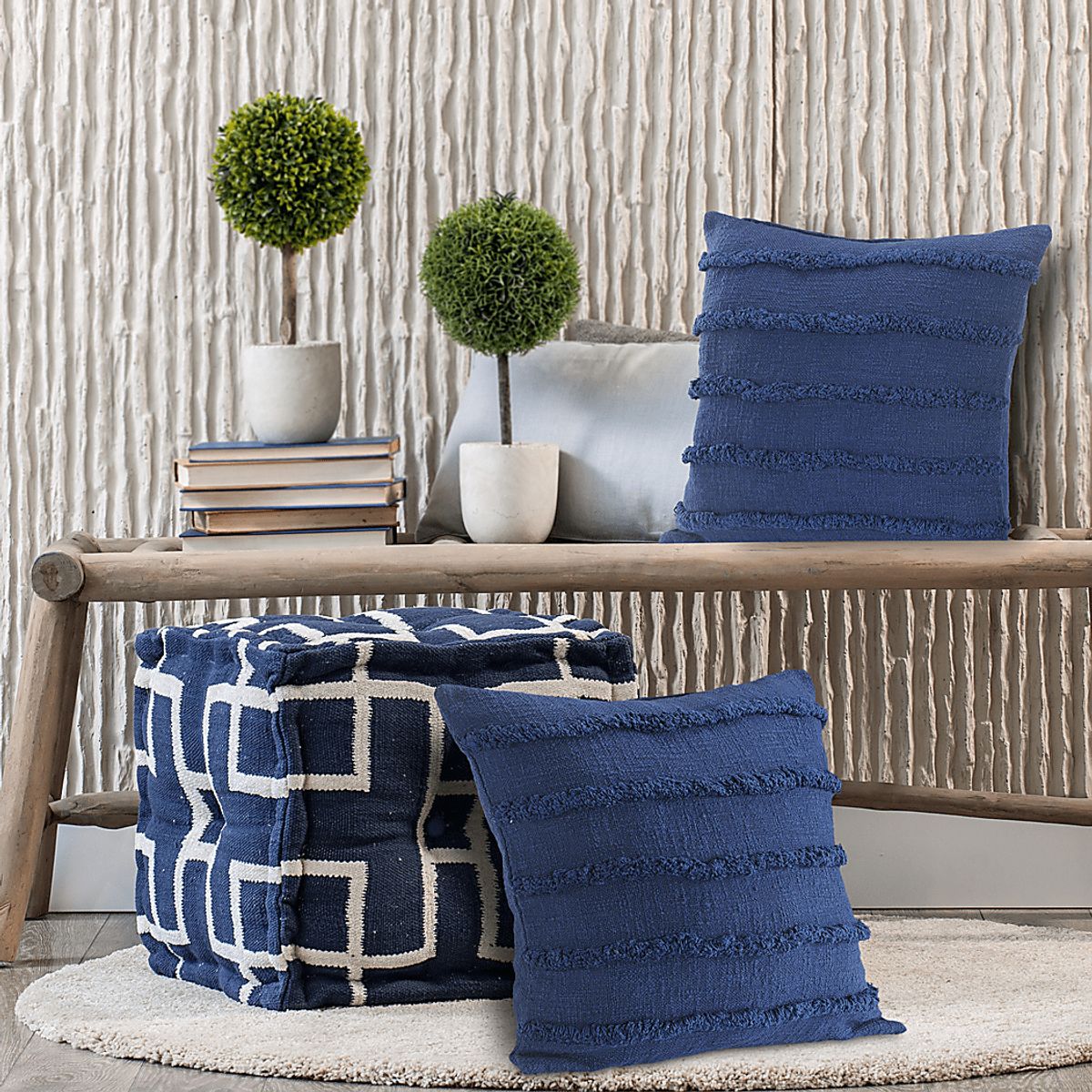 Lorelina Navy Blue Cotton Fabric Throw Pillow | Rooms to Go