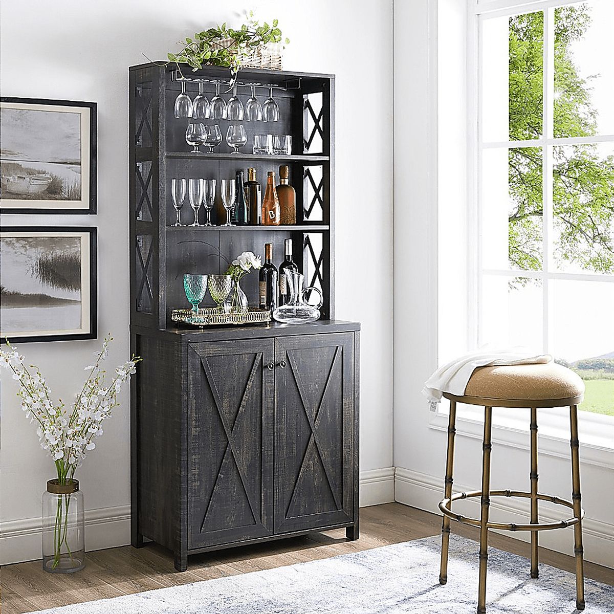 Loron Charcoal Gray Bar Cabinet | Rooms to Go