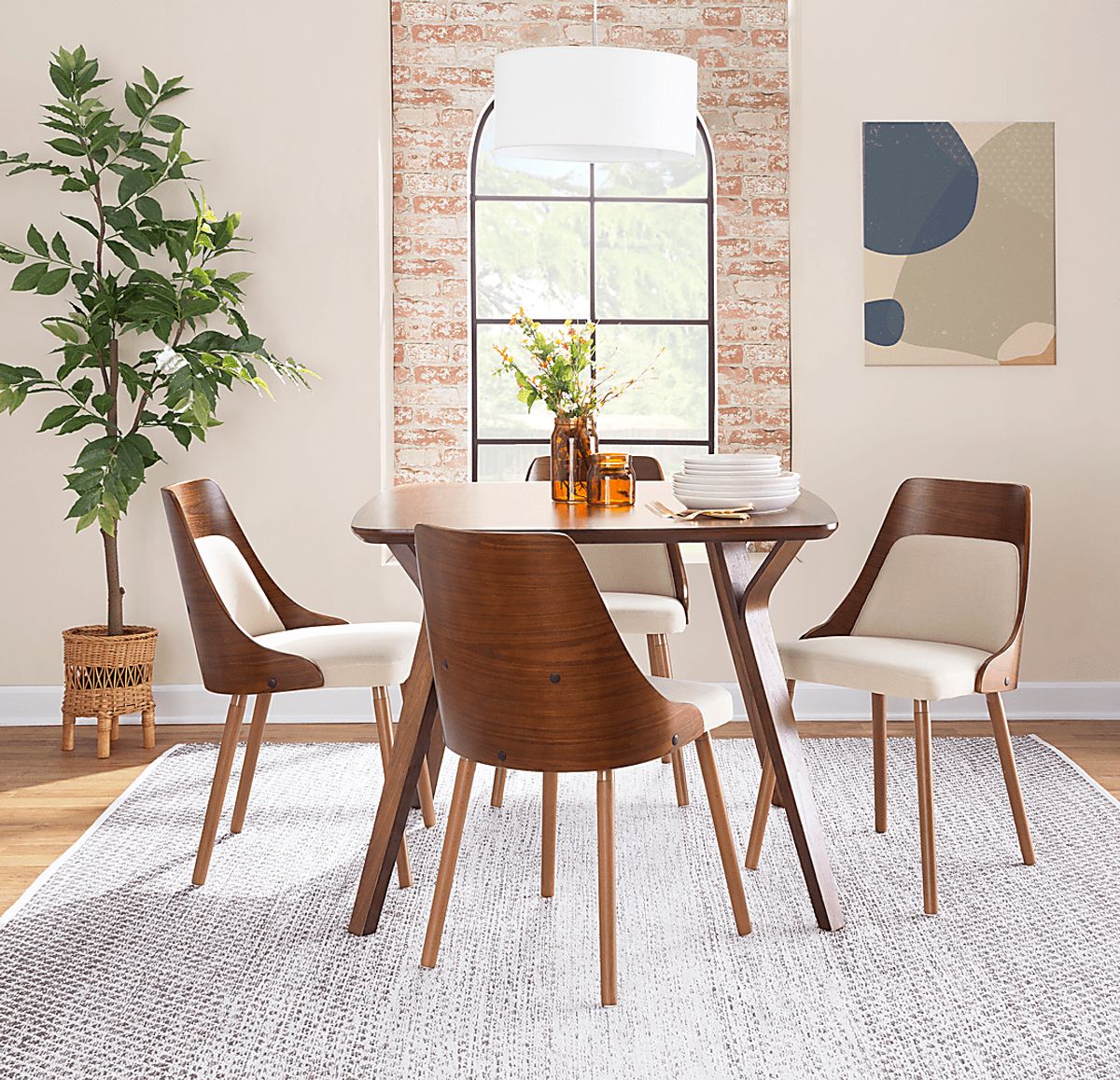 Loung I Walnut Dark Wood Polyester Fabric 5 Pc Dining Set | Rooms to Go