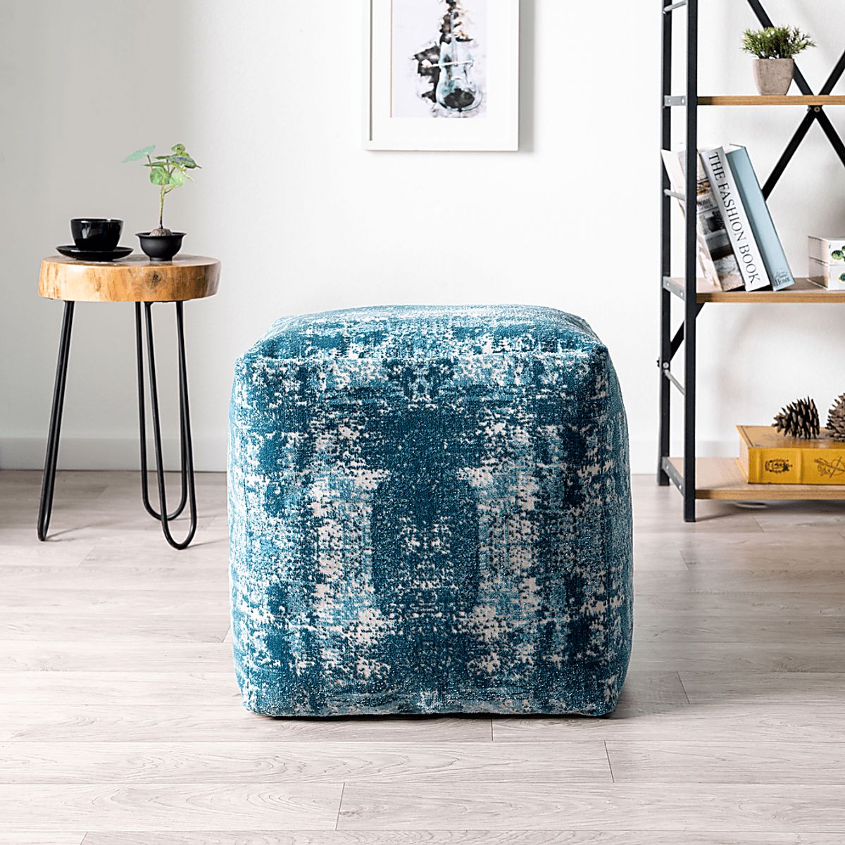 Natalina Blue Polyester Fabric Pouf | Rooms to Go
