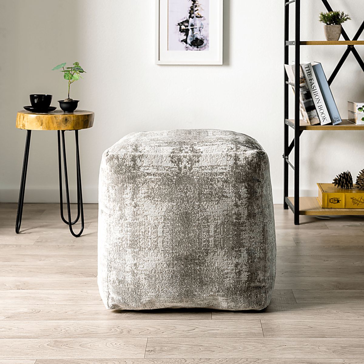 Natalina Gray Polyester Fabric Pouf | Rooms to Go