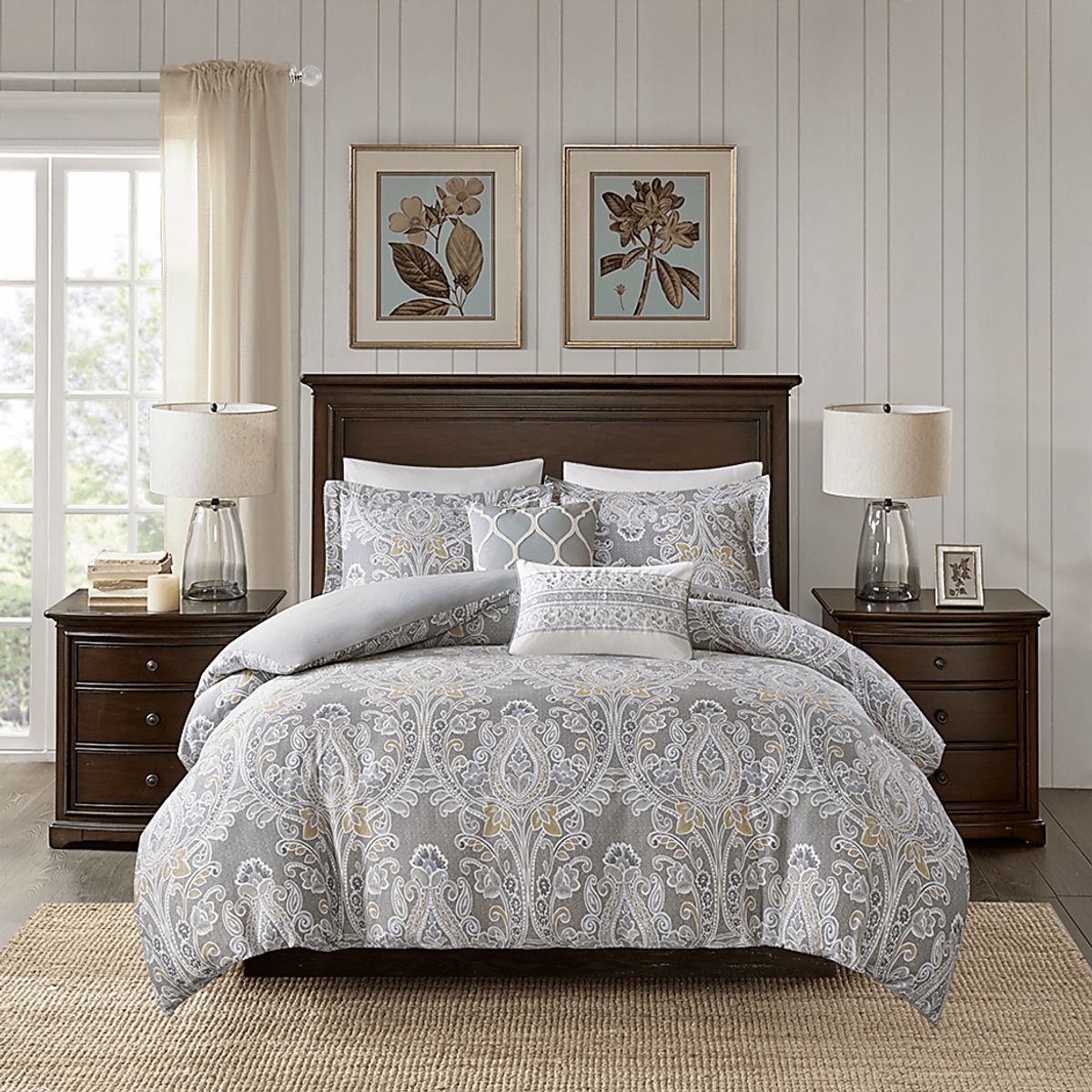 Lulon Gray Cotton Fabric 5 Pc Full/Queen Duvet Set | Rooms to Go