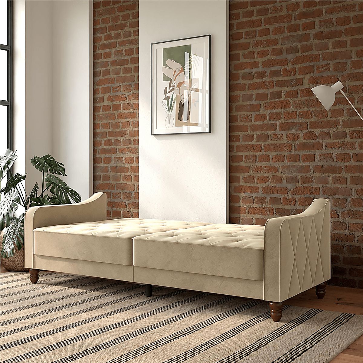 Lydra Beige Velvet Plush Futon | Rooms to Go