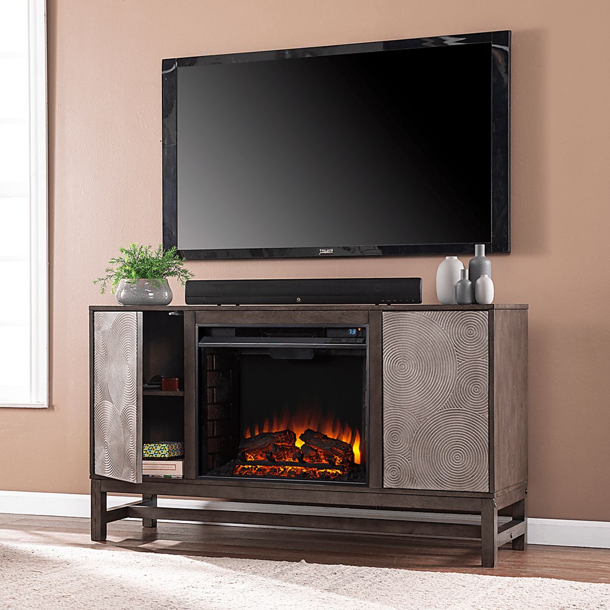 Lysander II Brown Dark Wood 54" Console With Electric Fireplace | Rooms ...