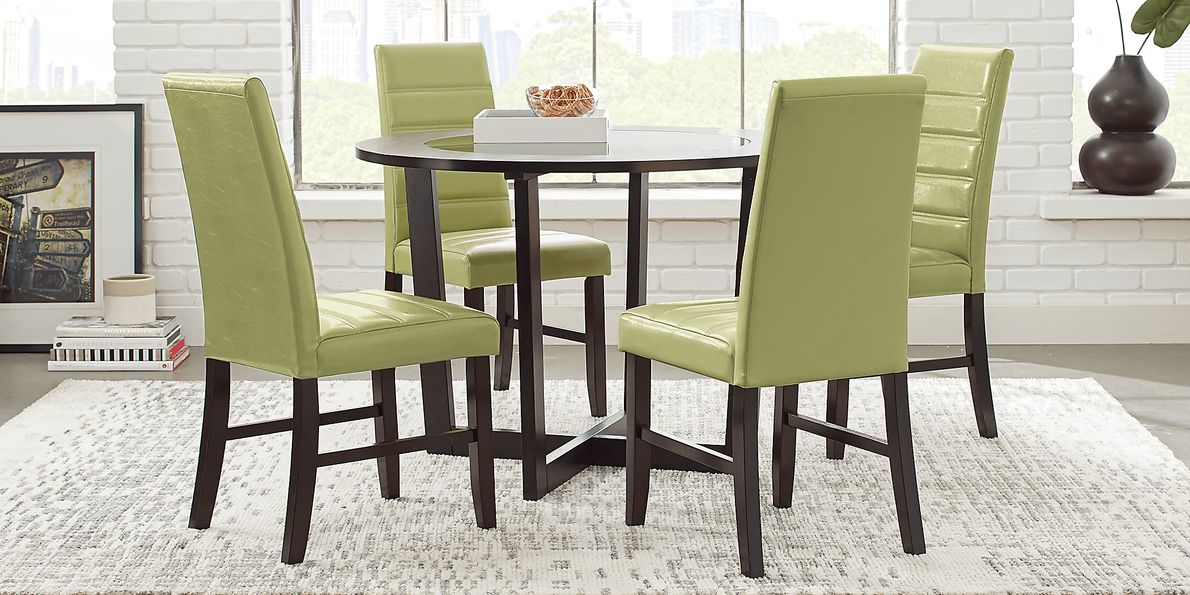 Mabry 5 Pc Espresso Dark Wood Green Dining Room Set With Dining Table ...